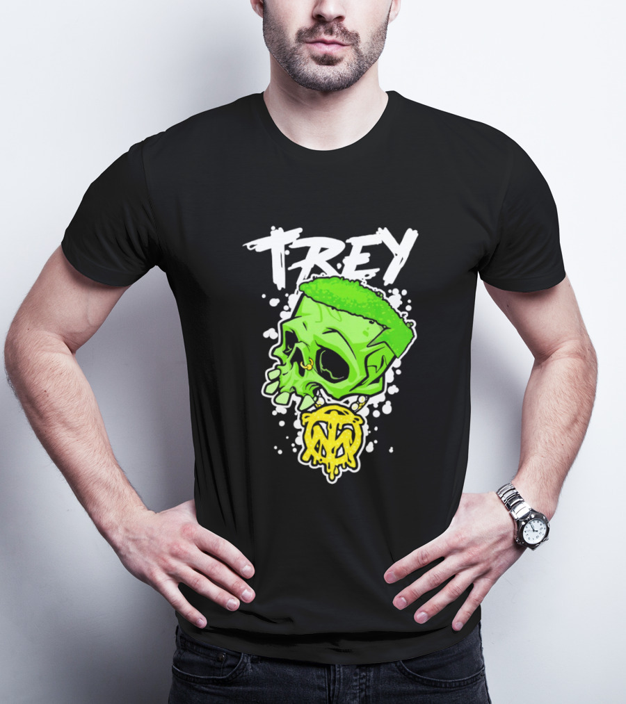 Trey Skull Green Neon Melting Art By Trey Miguel T-Shirt