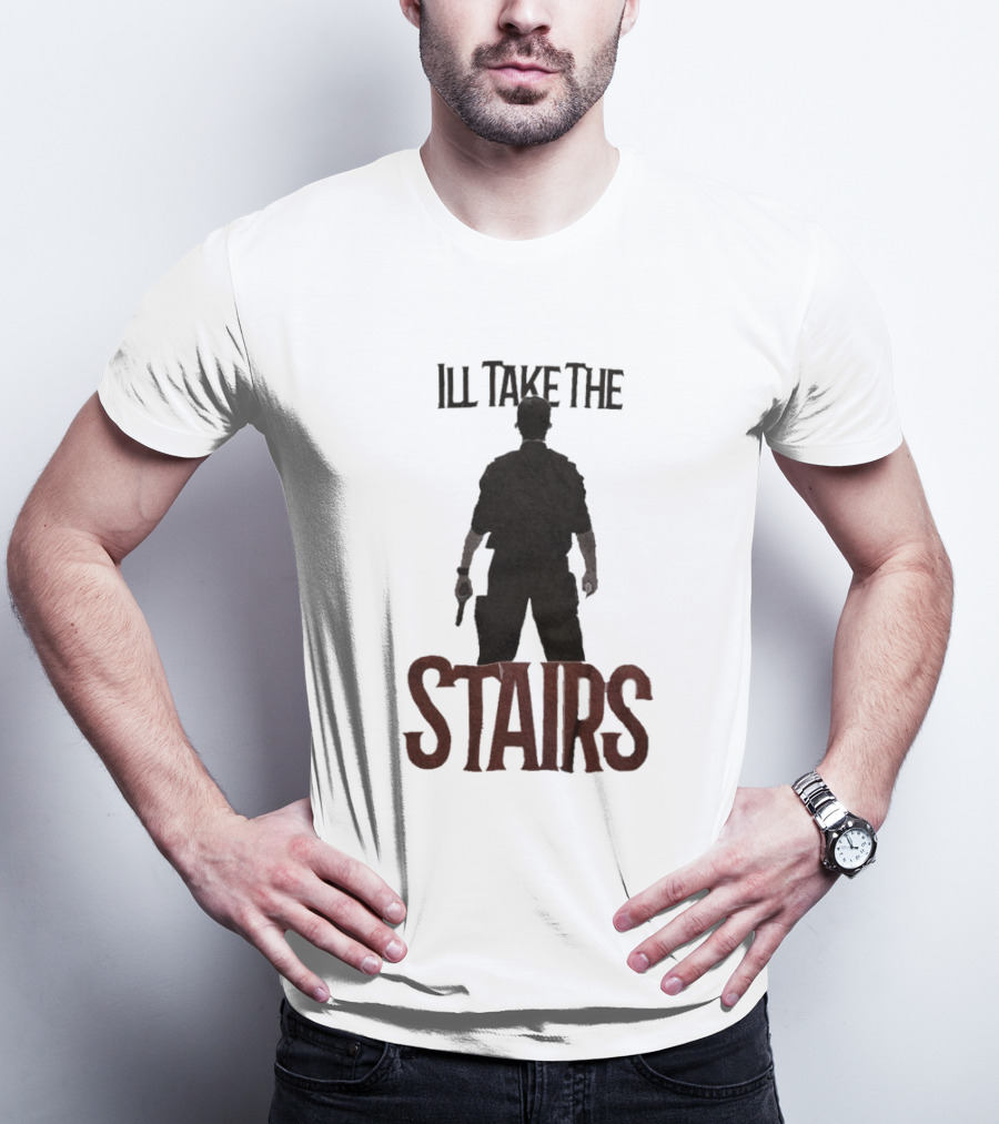 I'll Take The Stairs Shadowy Figure With Gun T-Shirt