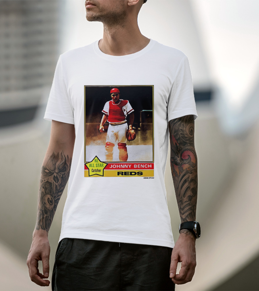 Johnny Bench Cincinnati Reds 1976 Topps NL All Star Catcher Retro Card T-Shirt