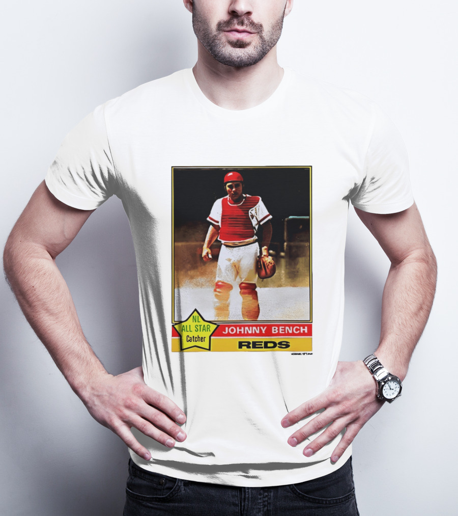 Johnny Bench Cincinnati Reds 1976 Topps NL All Star Catcher Retro Card T-Shirt