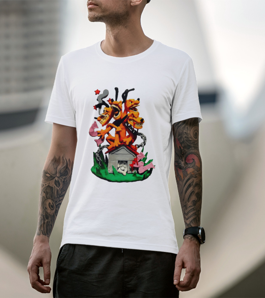 Hell Hound Three Headed Cerberus In Chains With Bone House T-Shirt