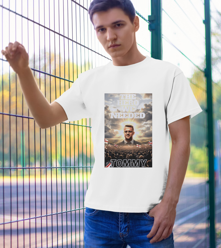 The Hero We Needed Tommy Robinson England Flags Crowd T-Shirt