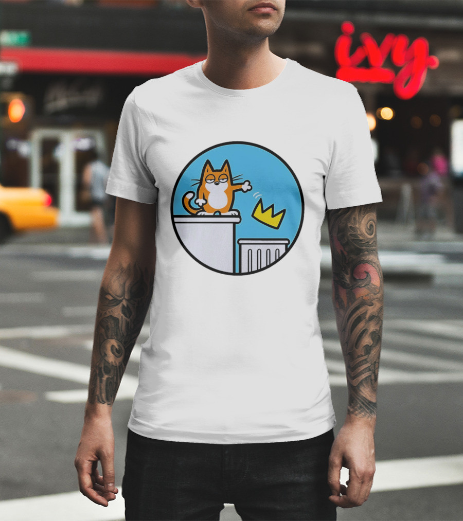 Orange Cat Discarding Crown No King Mark Parisi T-Shirt