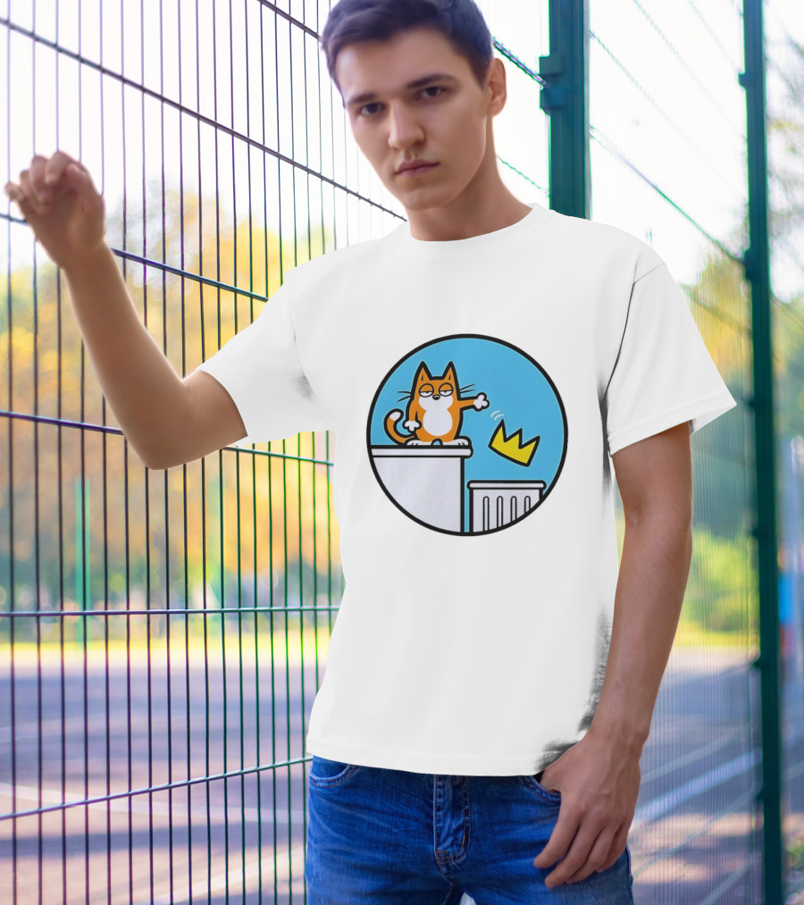 Orange Cat Discarding Crown No King Mark Parisi T-Shirt