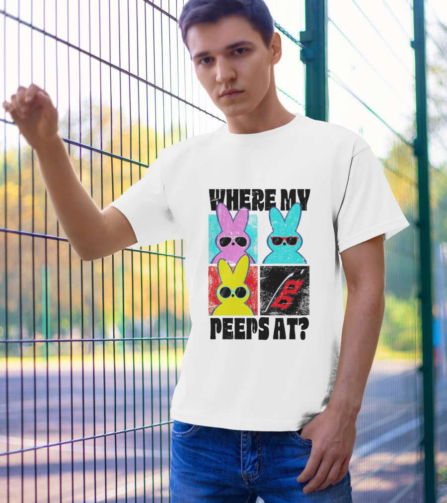 Where My Peeps At Sunglasses Colorful Bunnies Pop T-Shirt