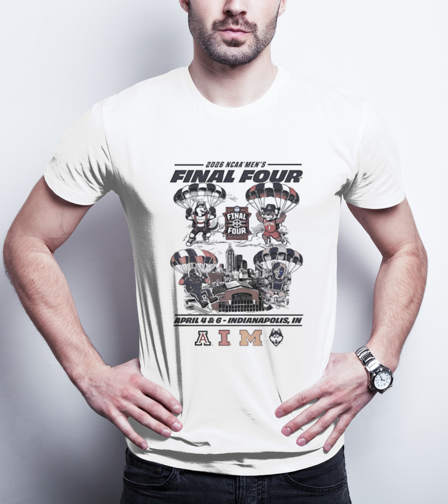 NCAA Men's Basketball Final Four 2026 Wildcats Fighting Illini Wolverines Parachute Team Logos T-Shirt