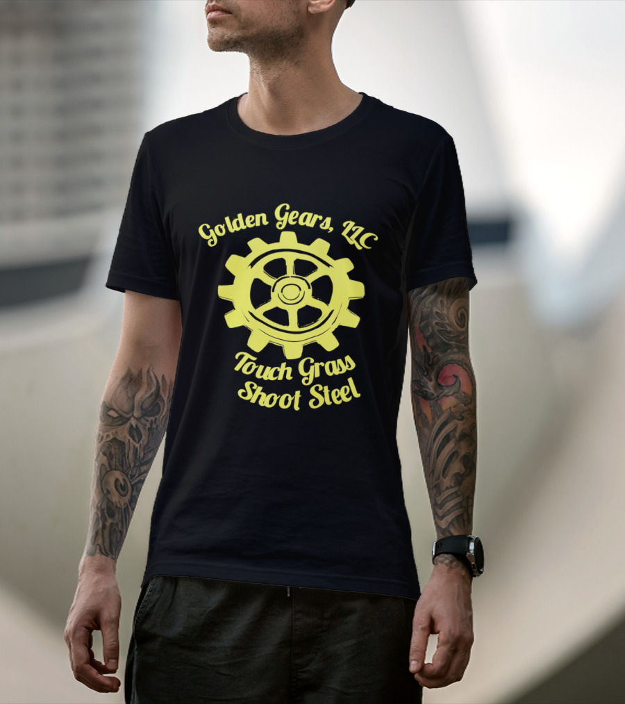 Golden Gears LLC Touch Grass Shoot Steel Gear Image T-Shirt