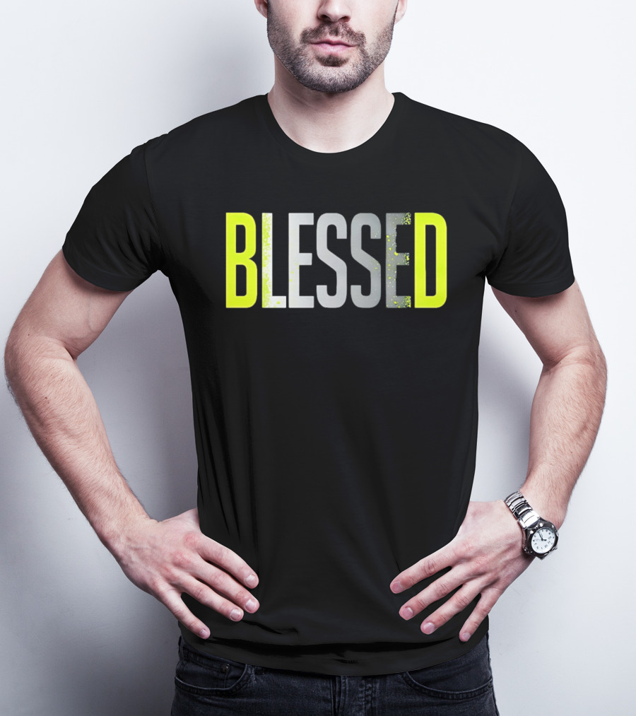 Blessed Neon Yellow Bold Text Vivid Splash Effect T-Shirt