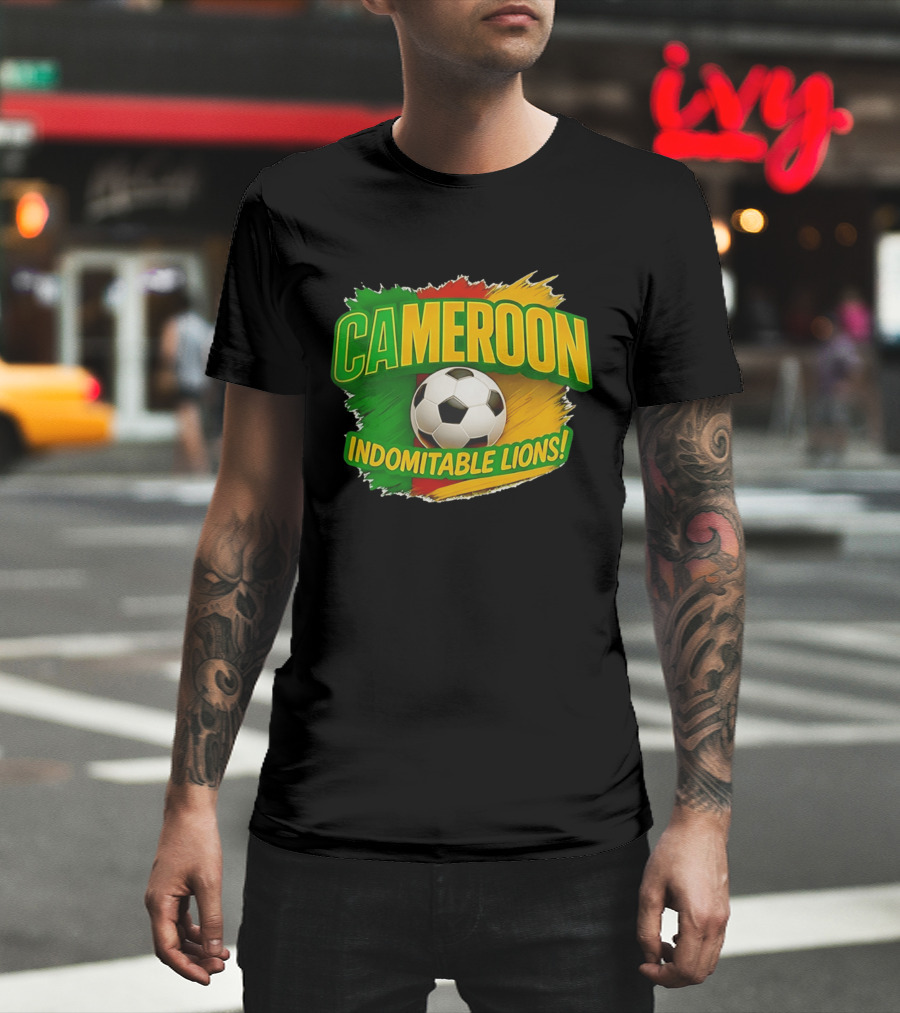 Cameroon Indomitable Lions Soccer Ball Icon With Colorful Brush Strokes T-Shirt