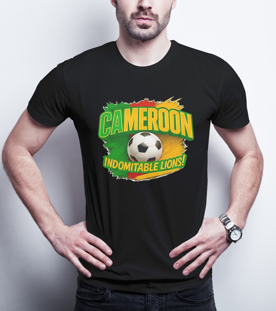 Cameroon Indomitable Lions Soccer Ball Icon With Colorful Brush Strokes T-Shirt