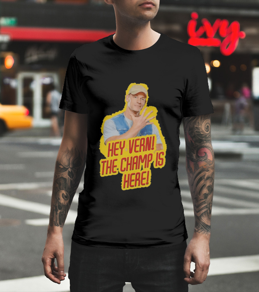 John Cena Hey Vern The Champ Is Here Hand Gesture Yellow Highlight T-Shirt