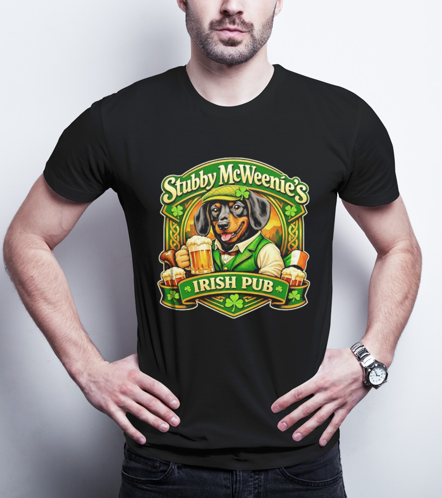 Stubby McWeenie's Irish Pub Dachshund Beer St Patrick's Day T-Shirt
