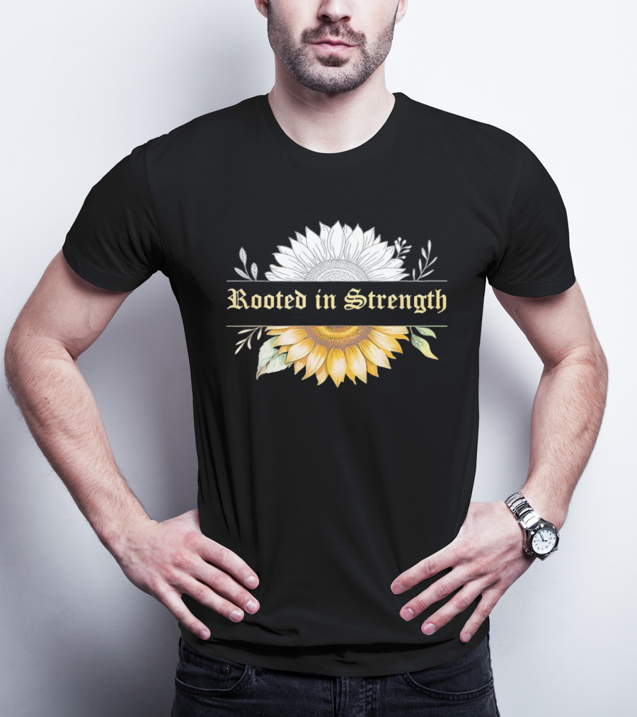 Rooted In Strength Sunflower Floral Motif T-Shirt