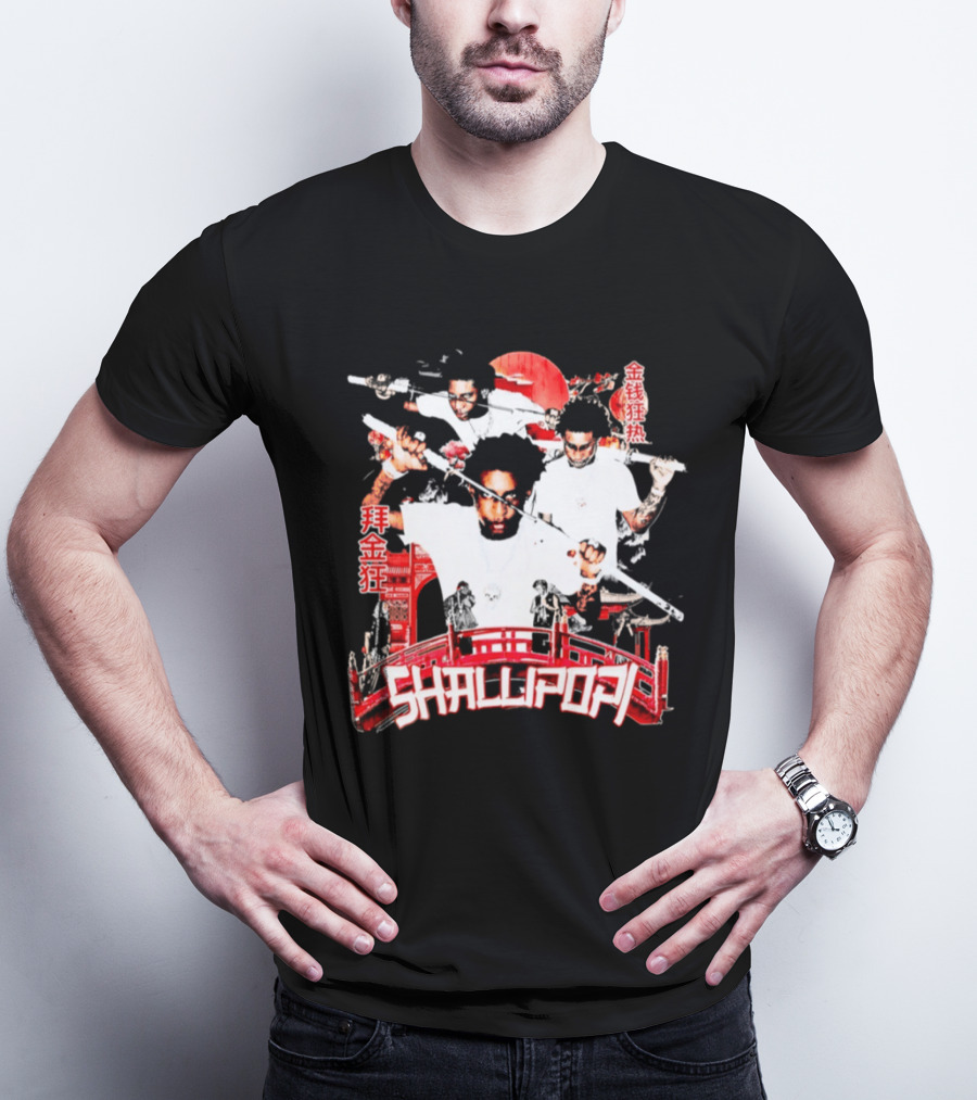 Shallipopi Samurai Warrior Red Bridge T-Shirt