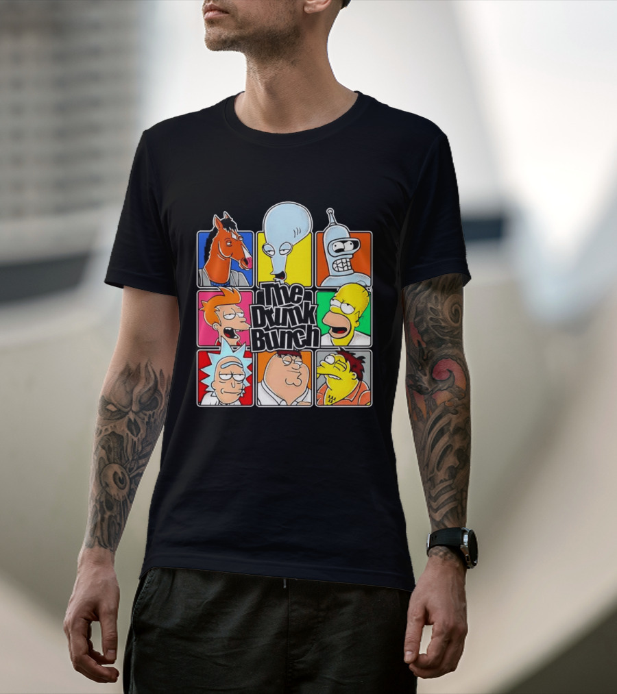 The Drunk Bunch Bojack Horseman Roger Bender Fry Rick Homer Peter Griffin Barney Gumble T-Shirt