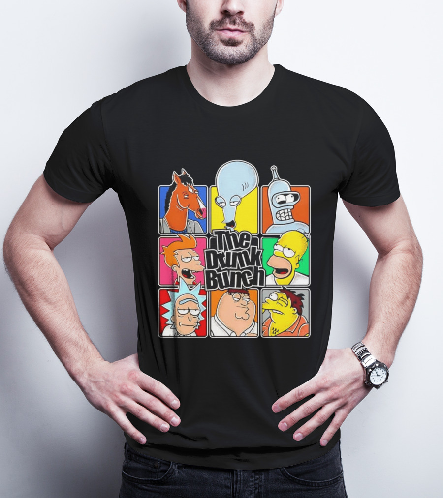The Drunk Bunch Bojack Horseman Roger Bender Fry Rick Homer Peter Griffin Barney Gumble T-Shirt