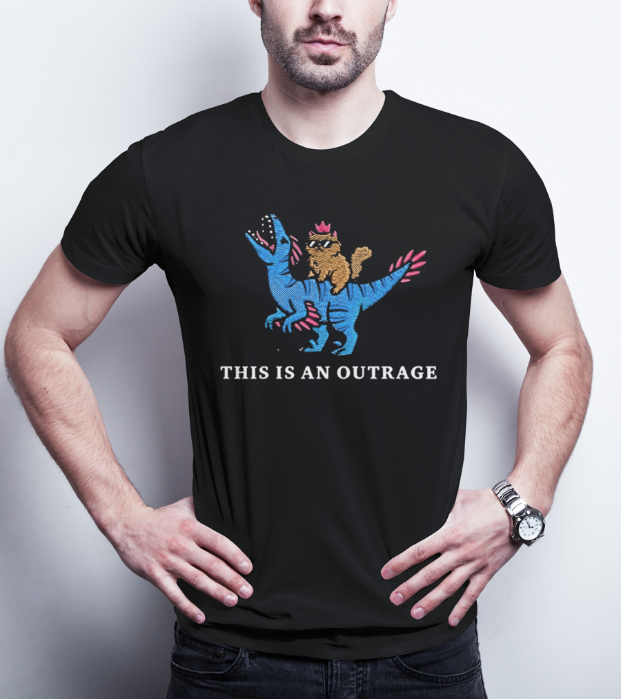 This Is An Outrage Dungeon Crawler Carl Cartoon Dinosaur With Cat T-Shirt