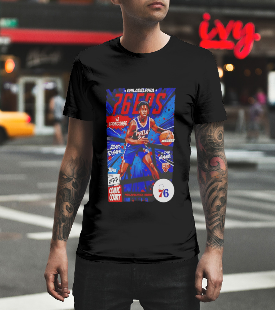 Philadelphia 76ers VJ Edgecombe Comic Court Ready To Save The Game T-Shirt