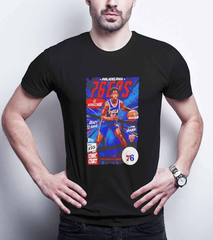 Philadelphia 76ers VJ Edgecombe Comic Court Ready To Save The Game T-Shirt