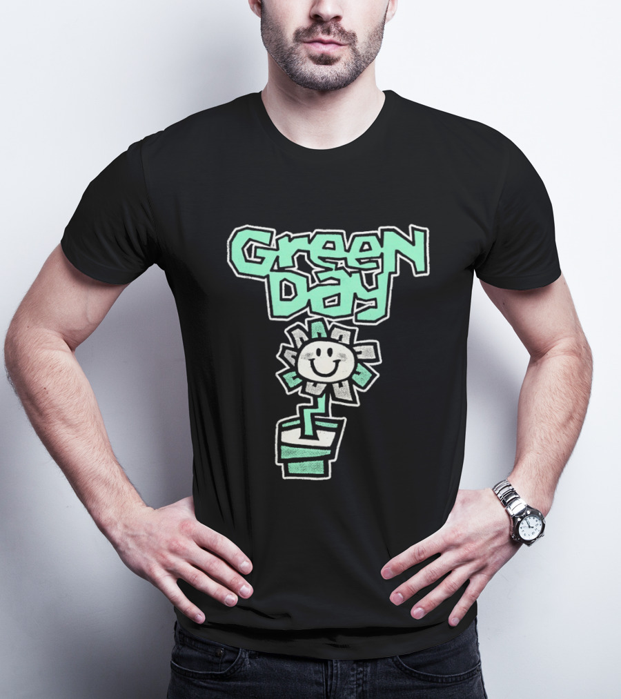Green Day Flower Happy Smiling Potted Bloom T-Shirt