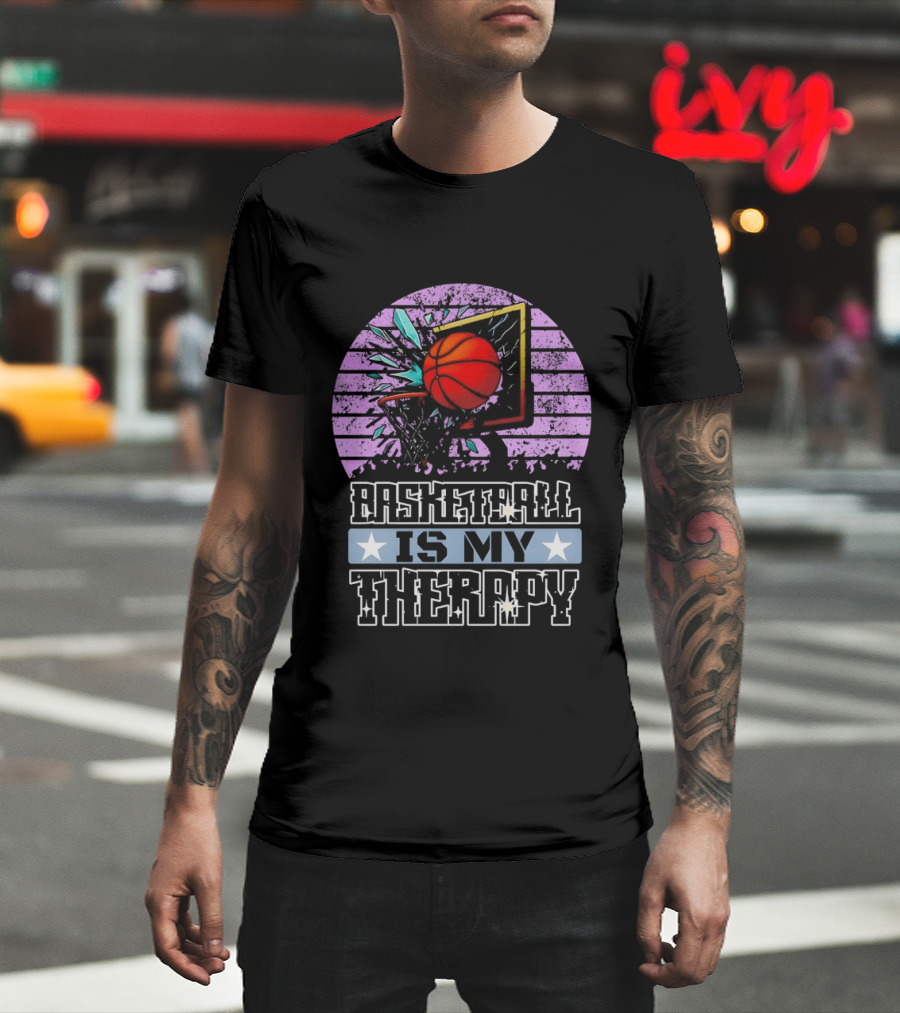 Basketball Is My Therapy Vintage Retro Hoop Design With Stars T-Shirt