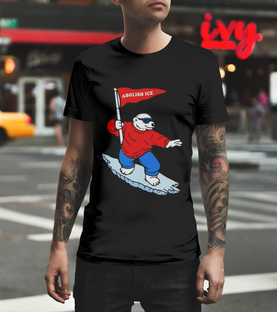 Polar Bear Surfing With Abolish ICE Flag T-Shirt