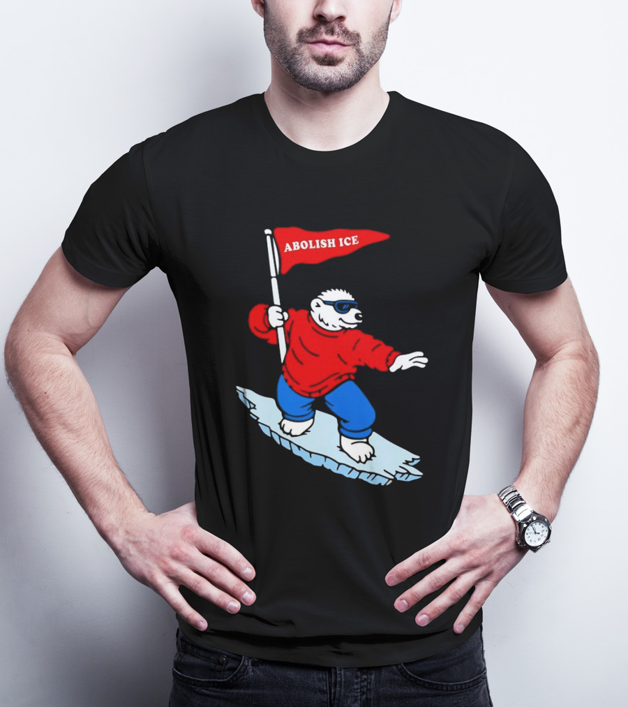 Polar Bear Surfing With Abolish ICE Flag T-Shirt