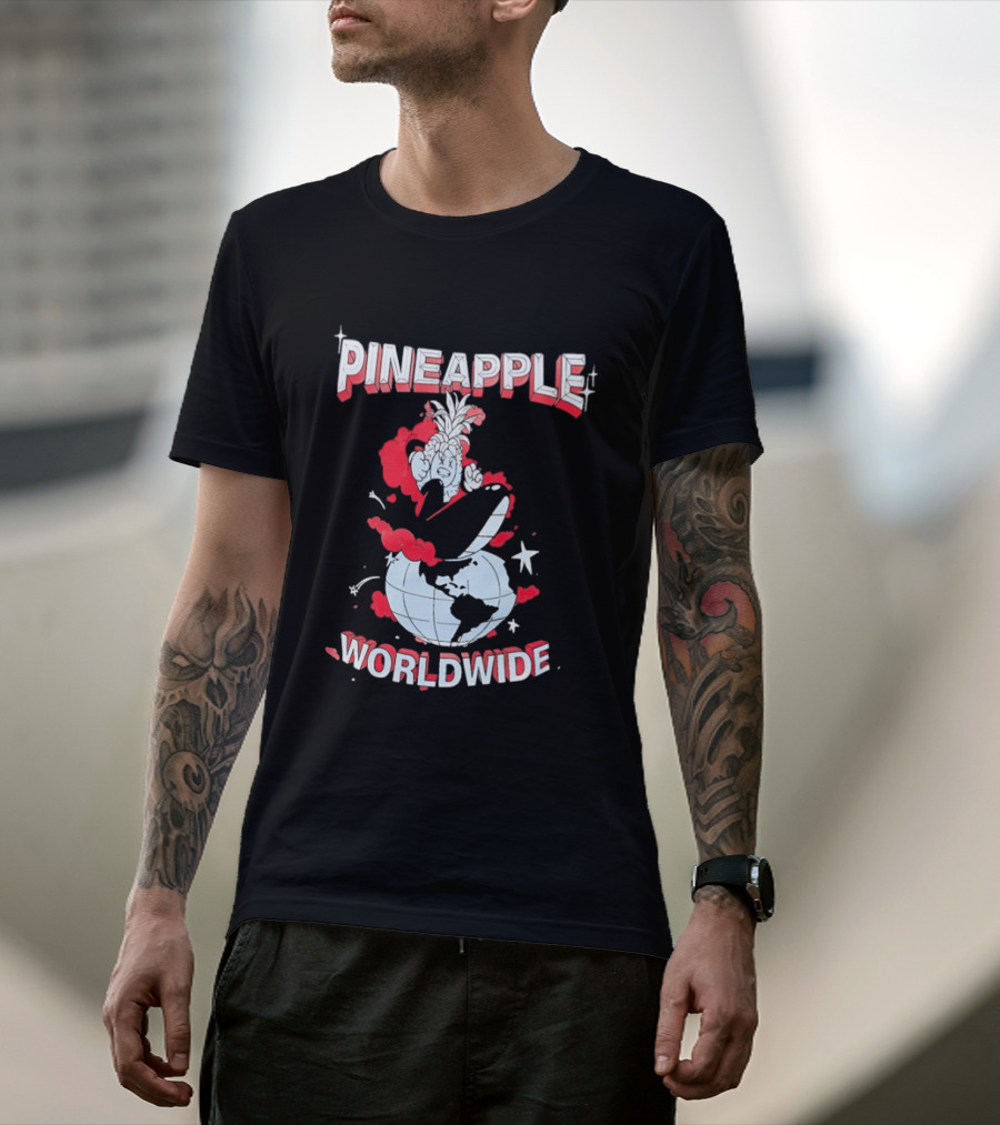Pineapple Worldwide Cartoon Exploding Globe T-Shirt
