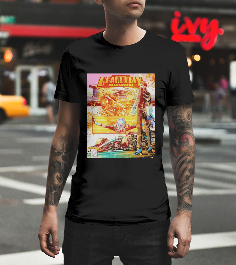Chinese Grand Prix Shanghai Anime Style With Race Car And Driver T-Shirt