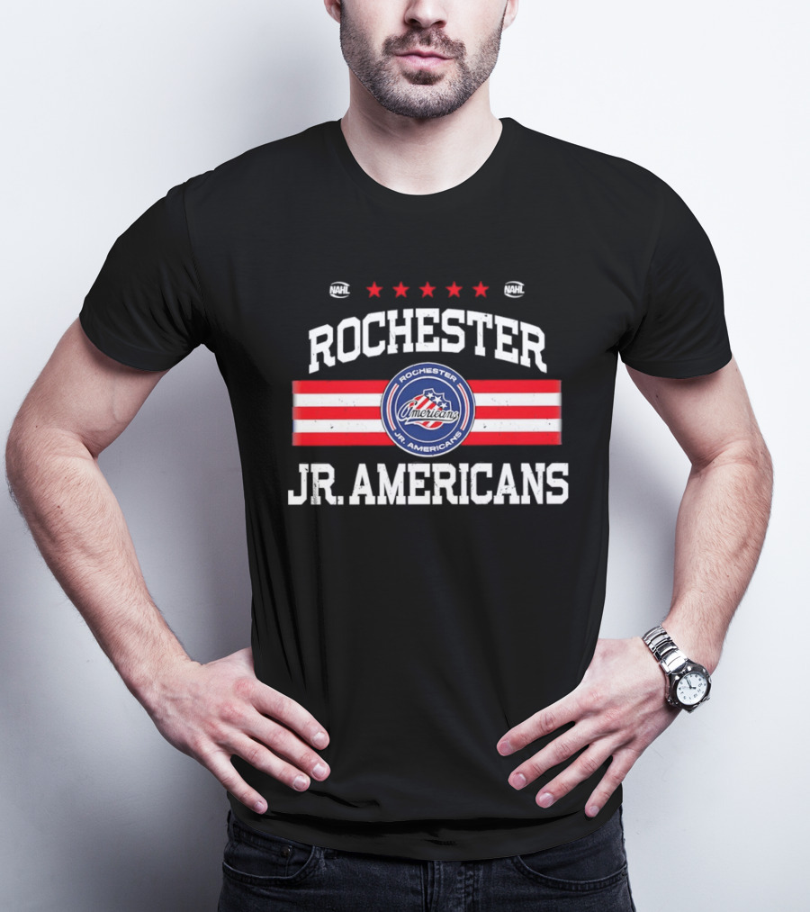 Rochester Jr. Americans NAHL Hockey Team Red White Blue Stars T-Shirt