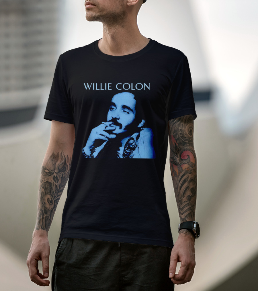 WILLIE COLON Blue Portrait Smoking Image T-Shirt