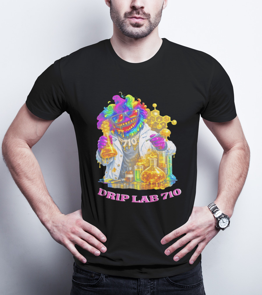 Drip Lab 710 Psychedelic Monster Chemist With Colorful Beakers T-Shirt