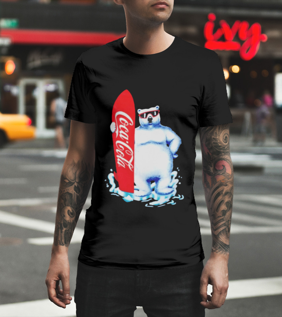 1995 Coca Cola Polar Bear Surfboard Sunglasses T-Shirt