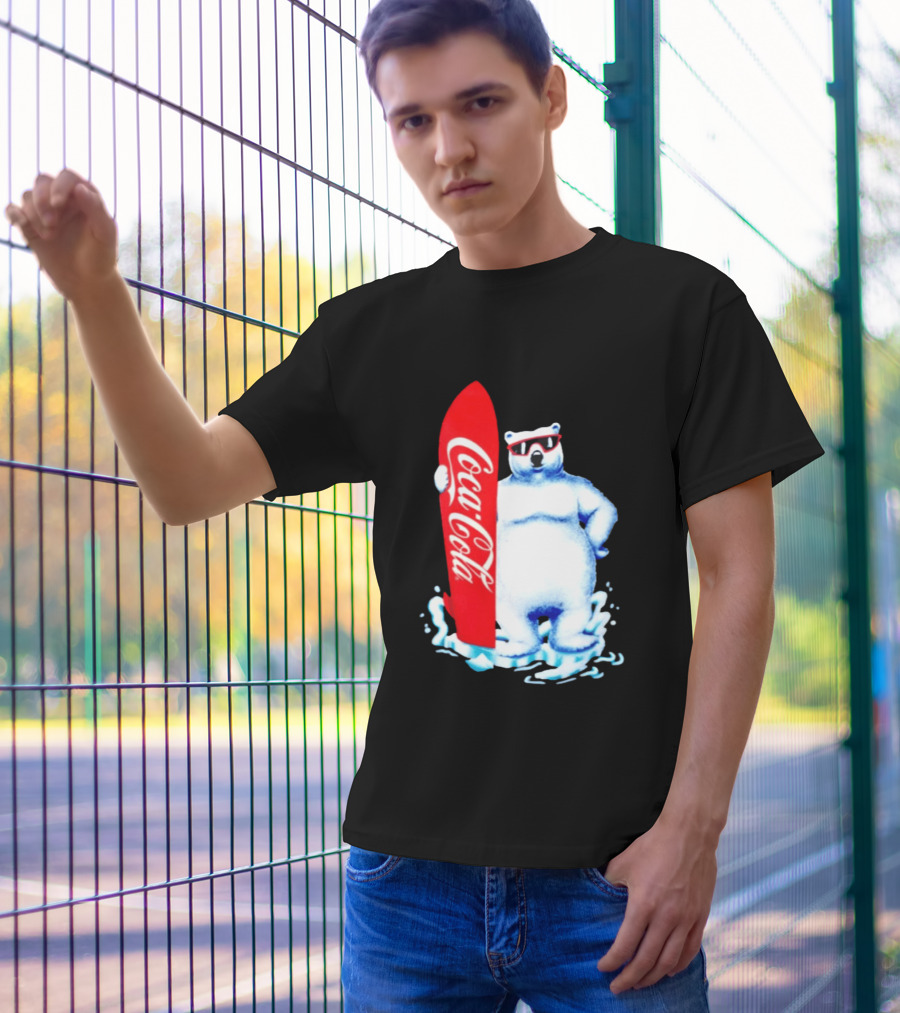 1995 Coca Cola Polar Bear Surfboard Sunglasses T-Shirt