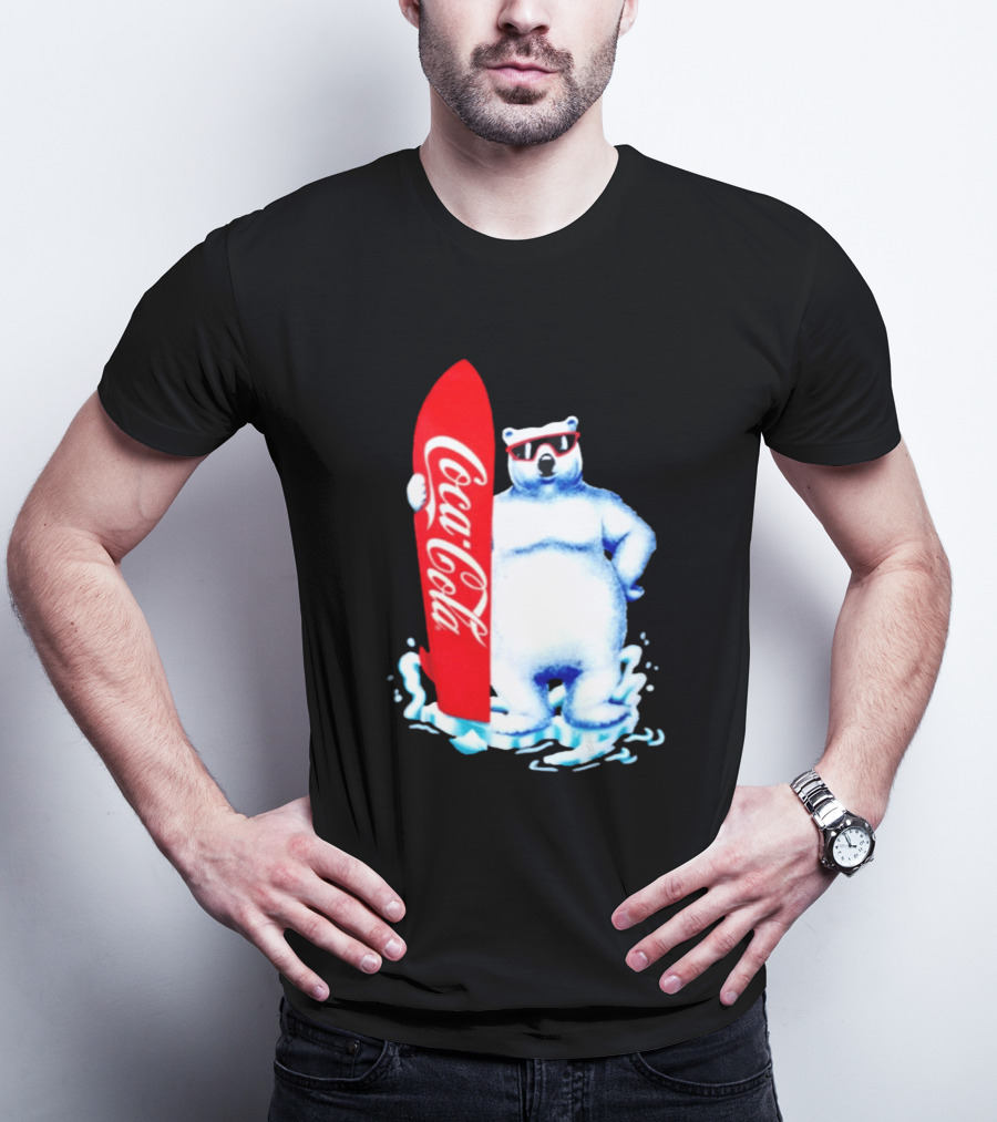 1995 Coca Cola Polar Bear Surfboard Sunglasses T-Shirt