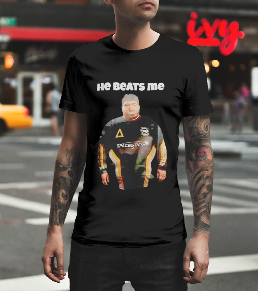 He Beats Me Spacestation Gaming Jersey T-Shirt