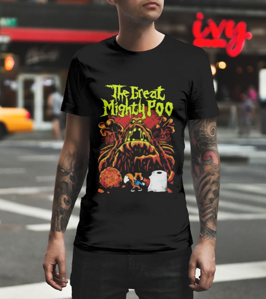The Great Mighty Poo Animated Character With Toilet Paper And Cookie T-Shirt
