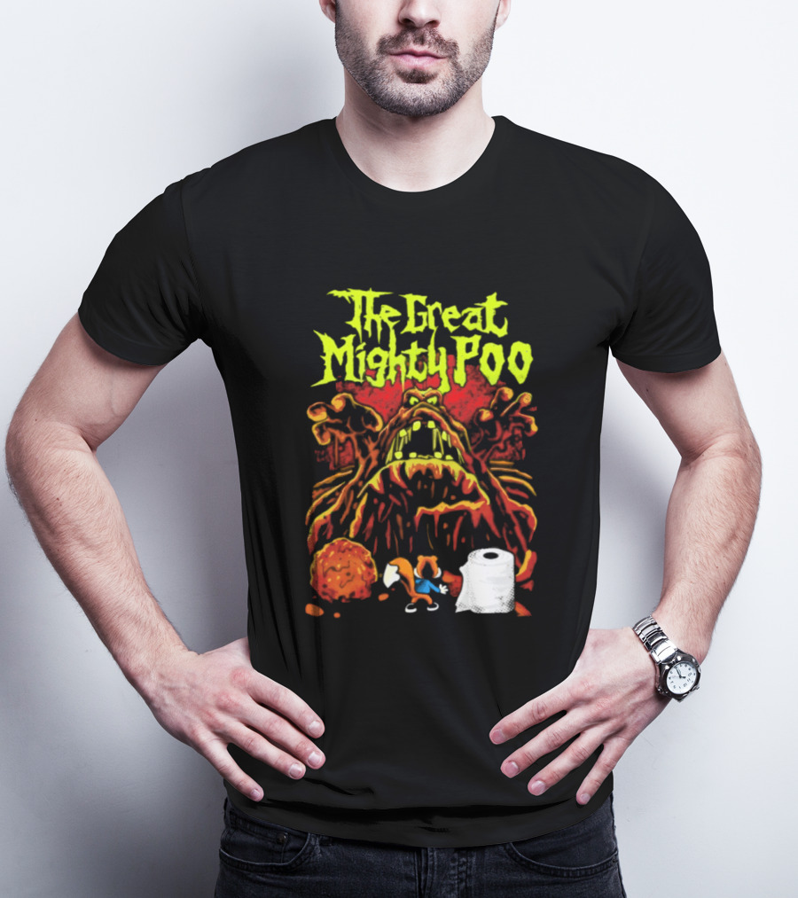 The Great Mighty Poo Animated Character With Toilet Paper And Cookie T-Shirt