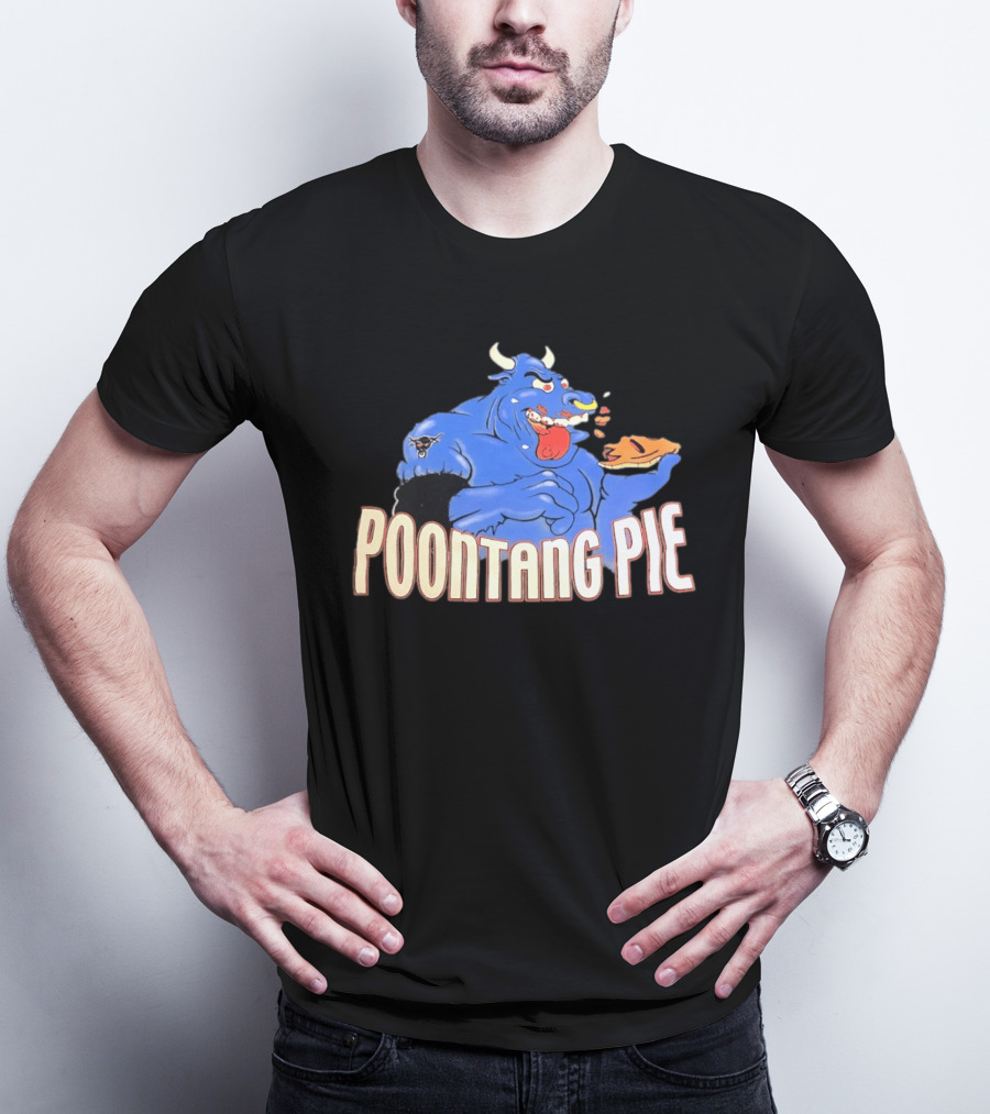 Poontang Pie Bull Eating Slice With Small Wrestler Tattoo T-Shirt
