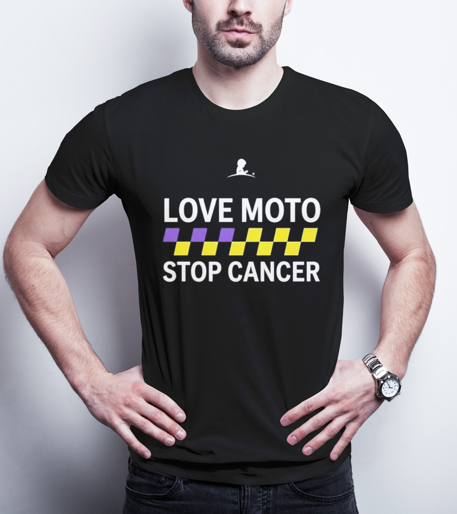 Love Moto Stop Cancer St. Jude Purple Yellow Checkered Racing T-Shirt