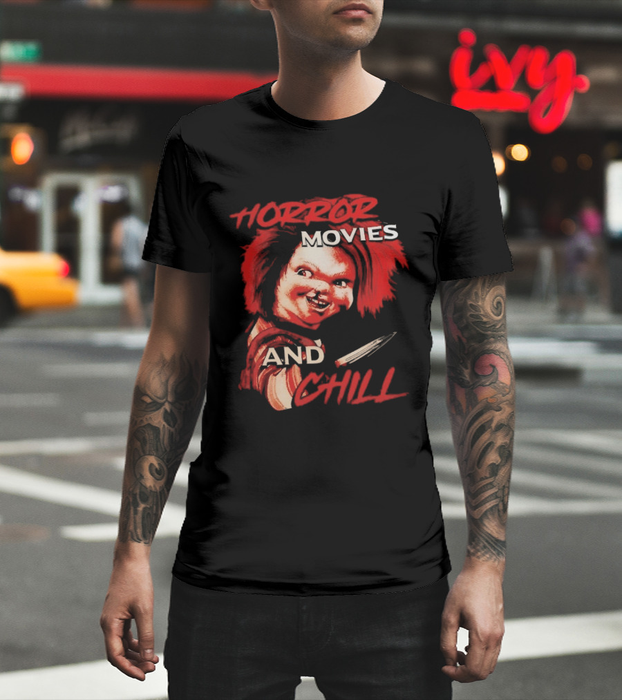 Chucky Horror Movies And Chill Knife Wielding Doll T-Shirt