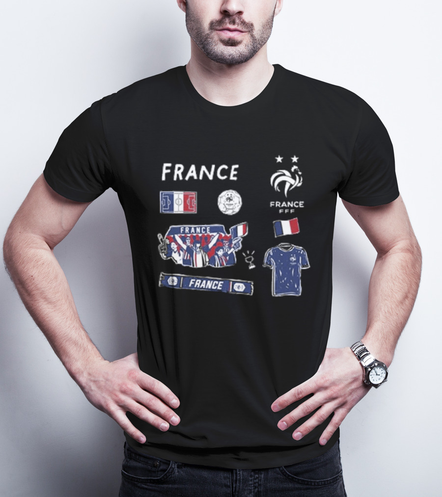 France National Team Youth Navy Cotton Pullover Soccer Fans Tricolor FFF Rooster Stars T-Shirt