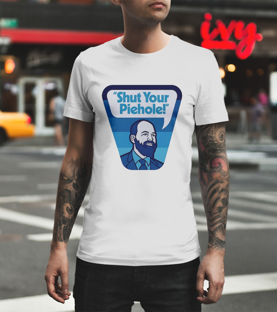 Shut Your Piehole Speech Bubble Blue Suit Beard T-Shirt