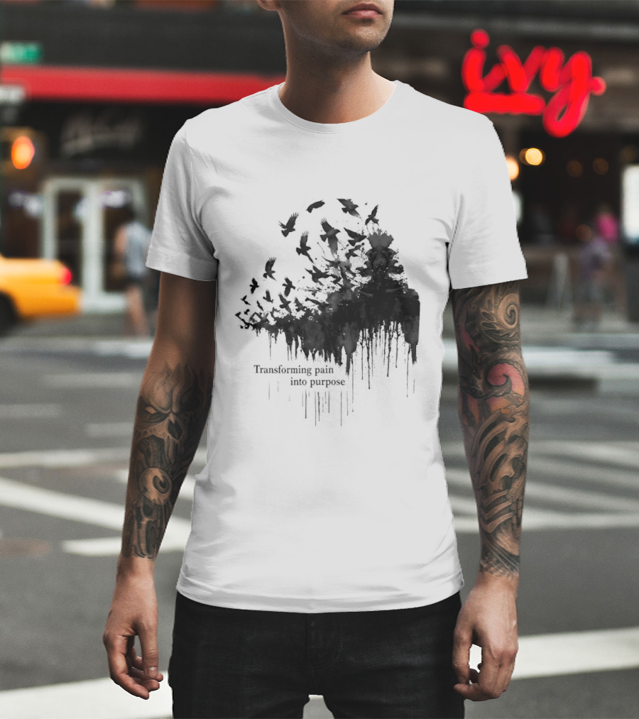 Transforming Pain Into Purpose Motivational Tree Art With Birds In Flight Symbolizing Growth And Healing T-Shirt