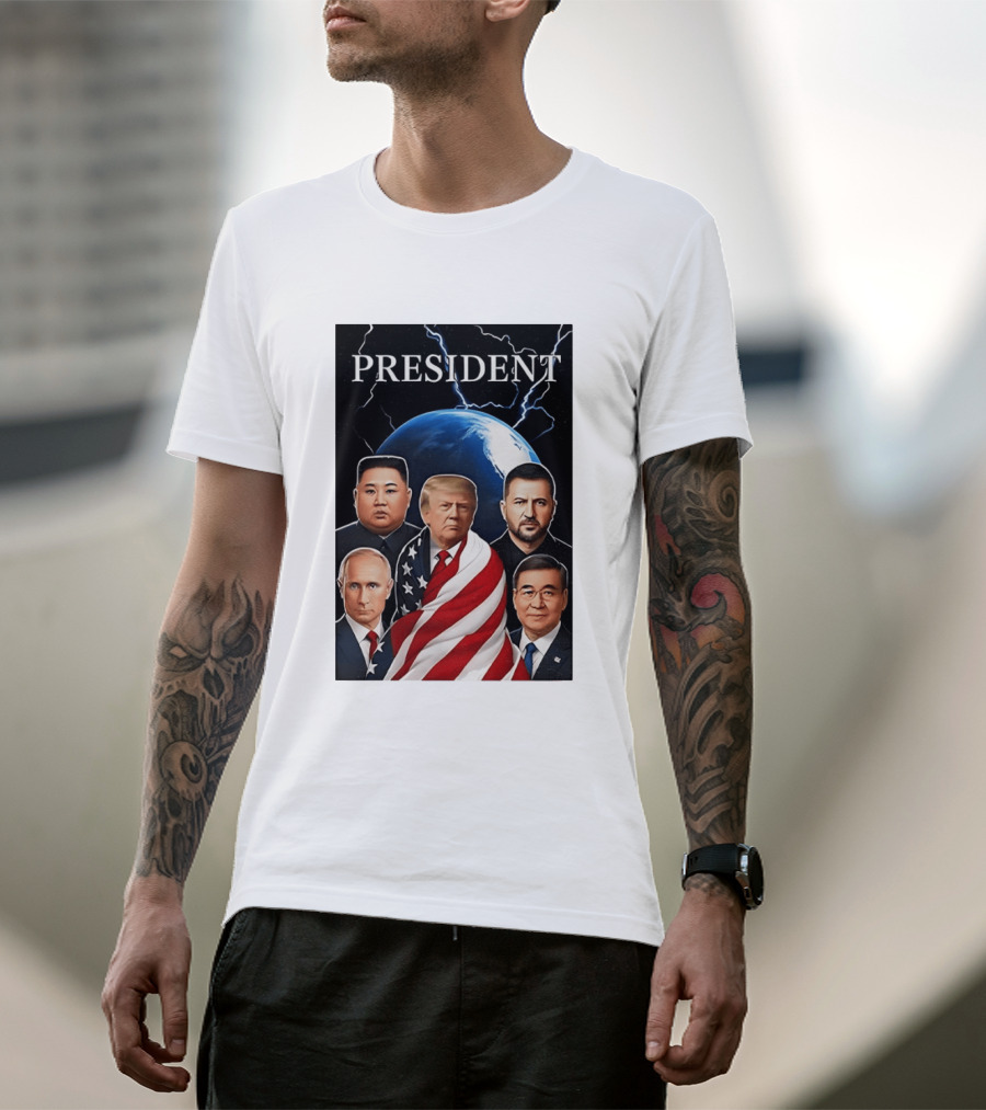 Presidents Trump Putin Zelenskyy Kim Jong Un Xi Jinping Global Leaders Earth Lightning T-Shirt