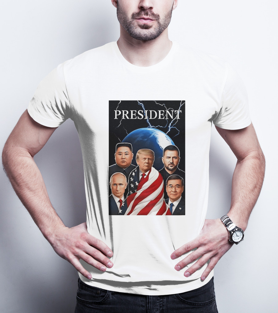 Presidents Trump Putin Zelenskyy Kim Jong Un Xi Jinping Global Leaders Earth Lightning T-Shirt