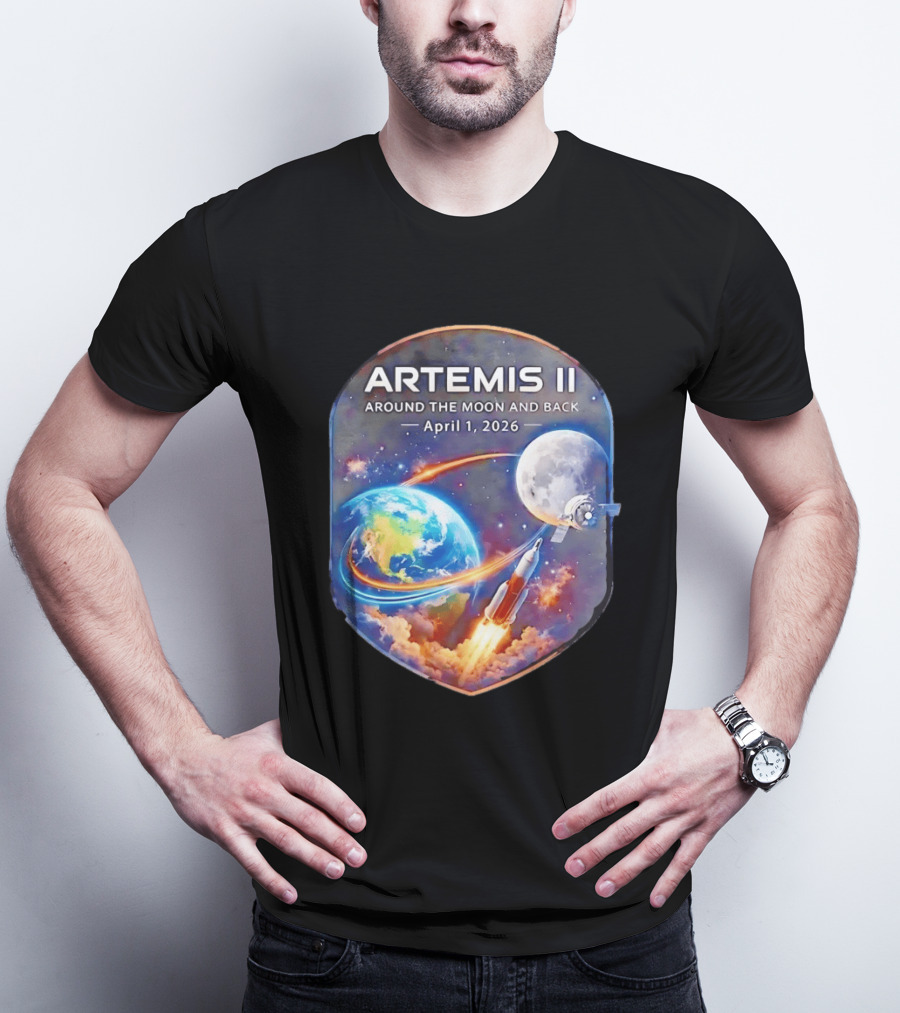 Artemis II Mission April 1 2026 Around The Moon And Back Rocket And Earth T-Shirt