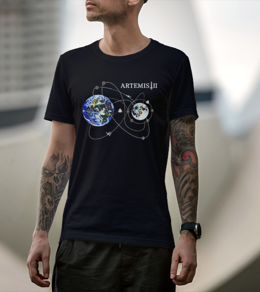 NASA Artemis II Mission Earth To Moon Trajectory Map T-Shirt