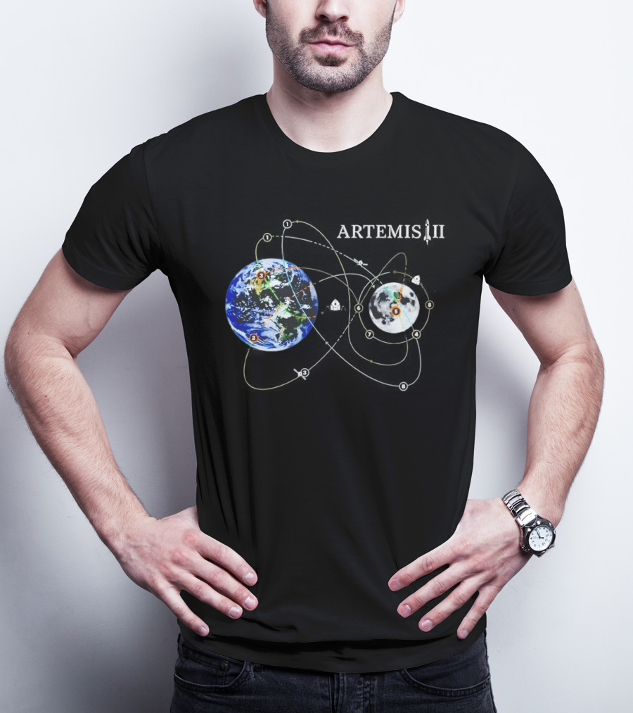 NASA Artemis II Mission Earth To Moon Trajectory Map T-Shirt