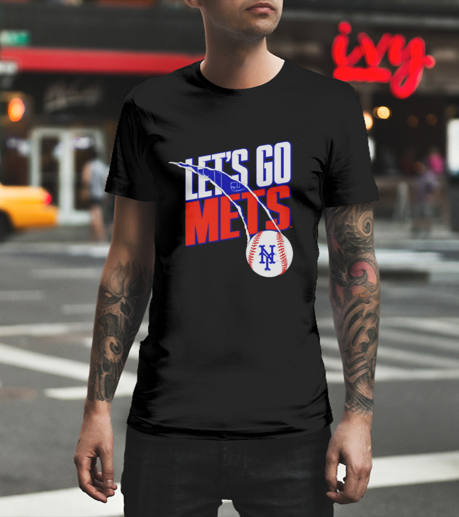 New York Mets Let's Go Mets Baseball Royal Splitter T-Shirt